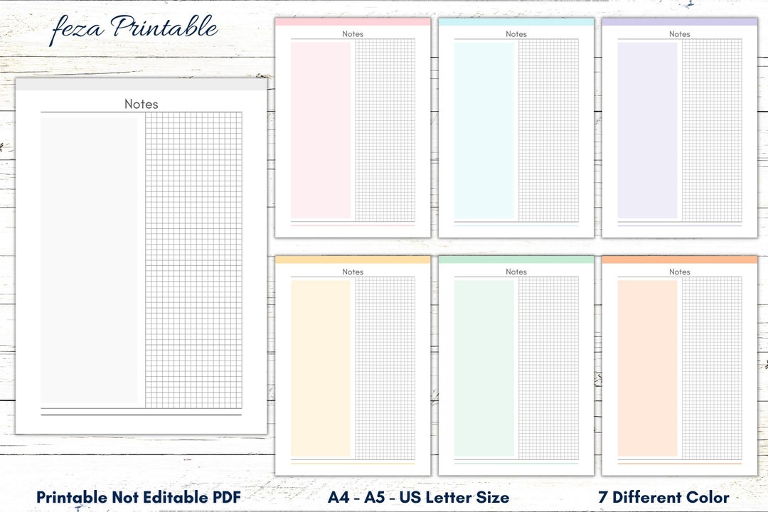 Printable Colored Grid Note Pages Template, Grid Note Page, Daily Notes ...