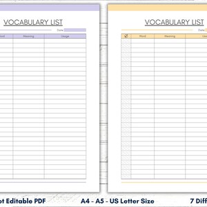 Printable Vocabulary List, Language Learning Planner Sheet, Language ...
