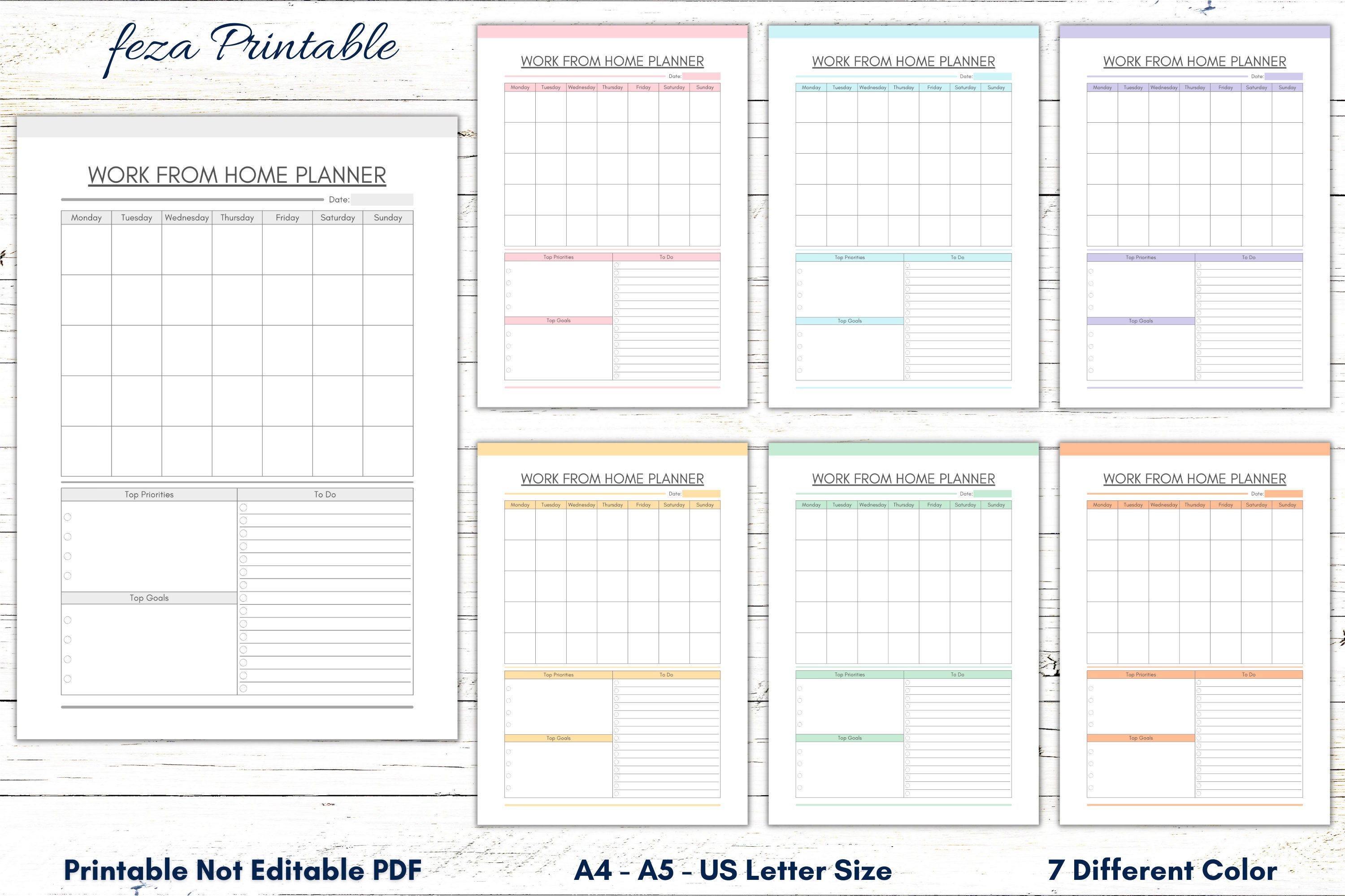 Work From Home Monthly Planner Printable Template, Work From Home ...