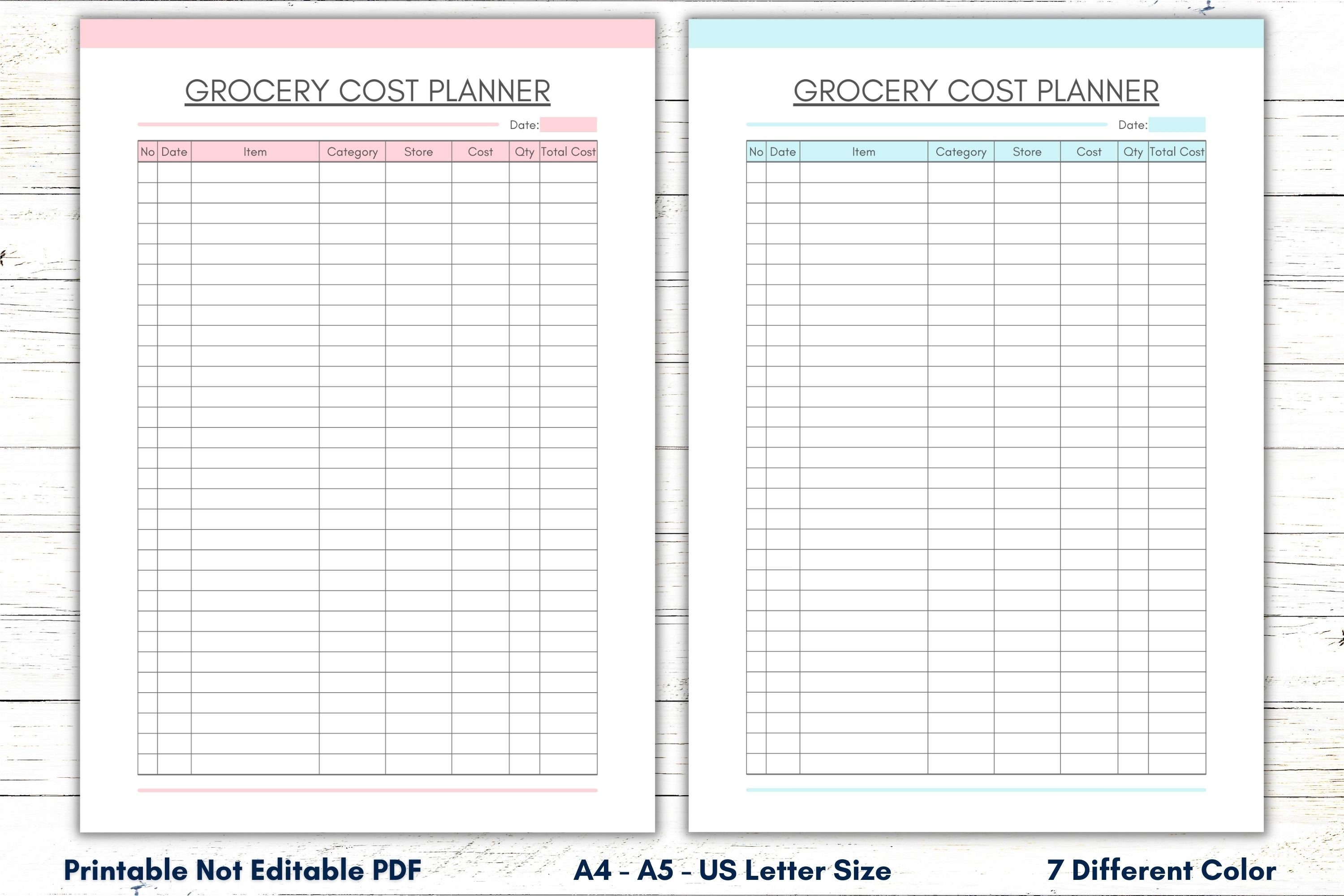 Printable Grocery Cost Planner, Grocery Cost Tracker, Grocery Budget ...