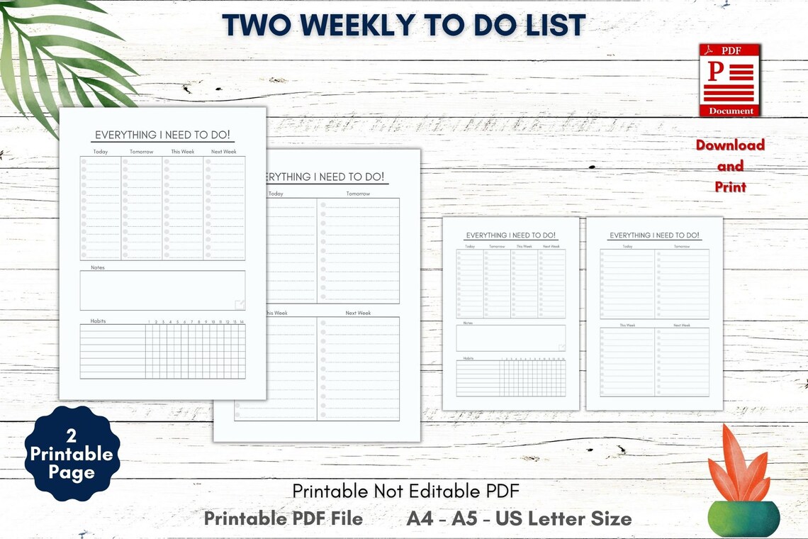 Printable Weekly Planner Two Weekly to Do List Printable | Etsy