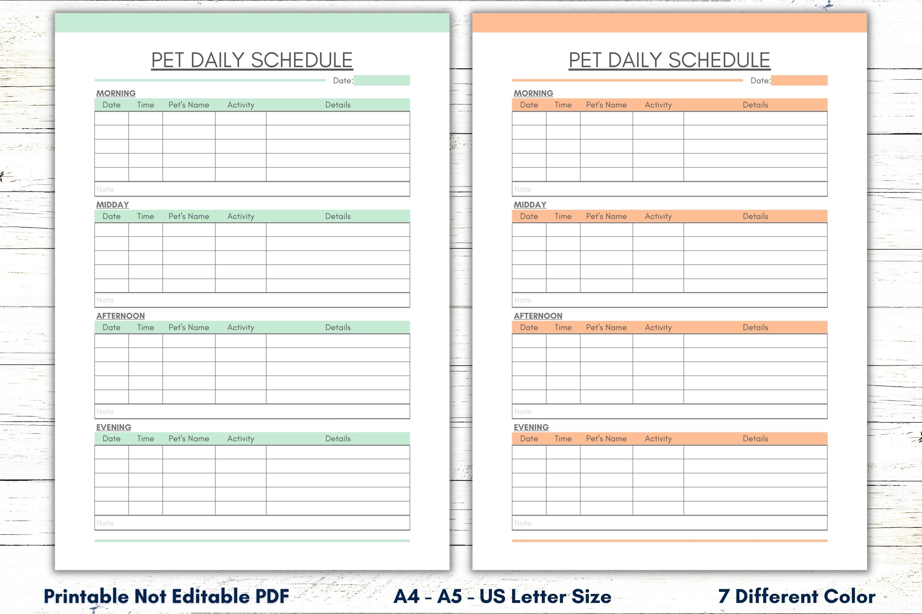 Printable Pet Daily Activity List, Pet Daily Schedule Sheet, Pet Daily ...
