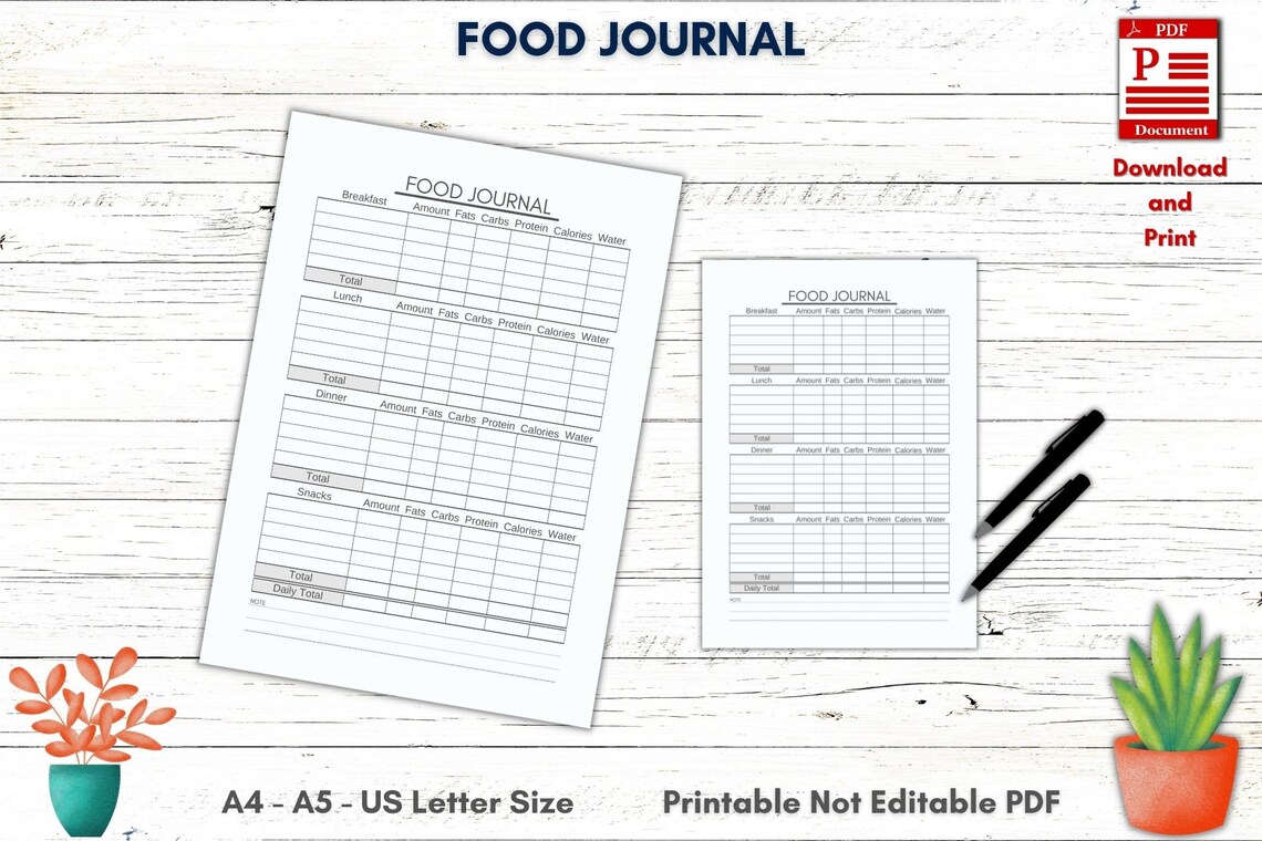 Printable Food Journal Printable Meal Planner Meal Tracker | Etsy