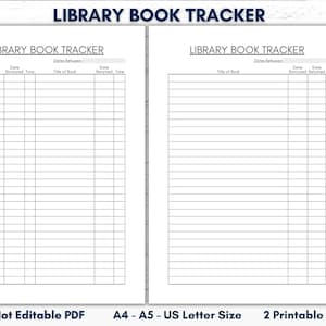 Printable Library Book Tracker PDF Library Book Log Book - Etsy