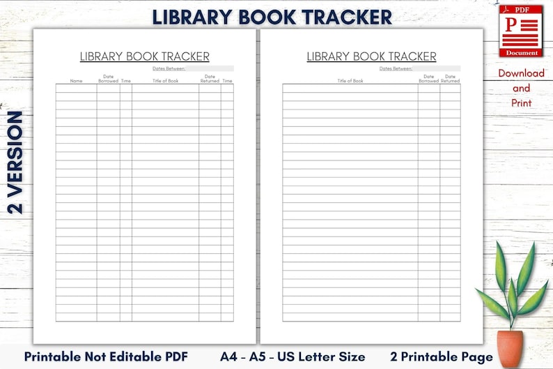 Printable Library Book Tracker PDF Library Book Log Book - Etsy