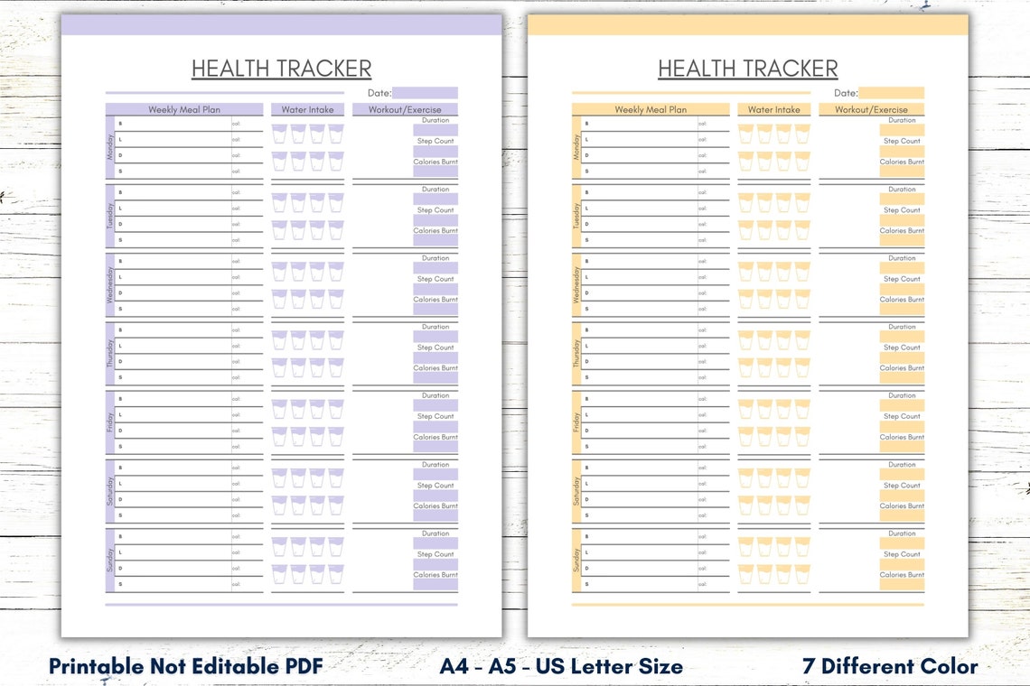 Printable Health Tracker, Printable Health Planner, Food Tracker, Water ...