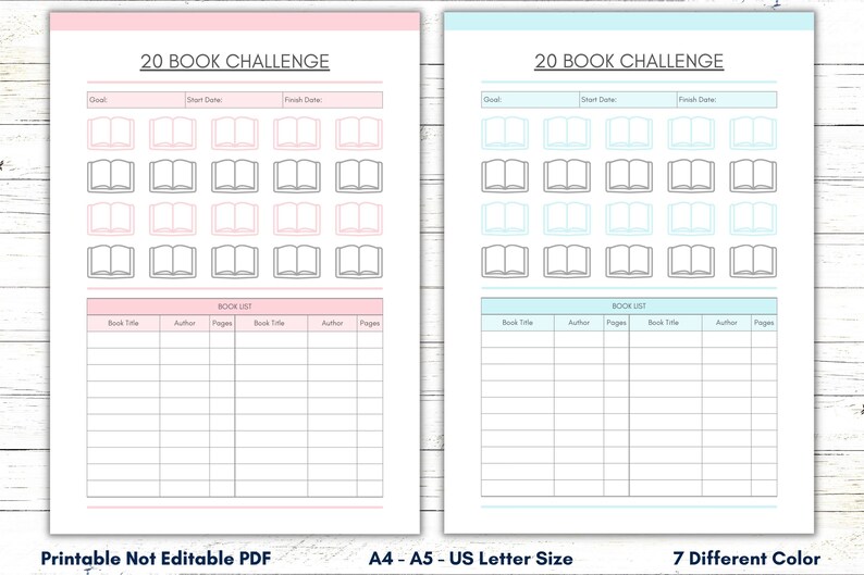 20 Book Challenge Tracker Template, Reading Challenge, Book Counter ...