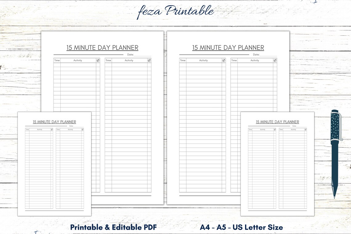 15 Minute Daily Planner Editable, 15 Minute Daily Planner Printable, 15 ...