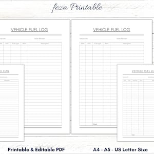 Vehicle Fuel Tracker Printable, Fuel Tracker Editable, Vehicle Expense ...