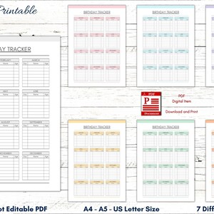 Printable Birthday Tracker, Birthday List Template, Birthday Planner ...