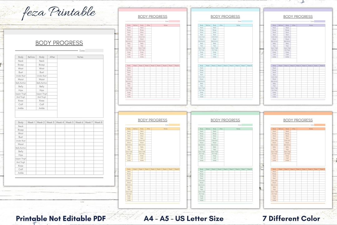 Printable Body Progress Tracker Template, Body Measurements Tracker ...