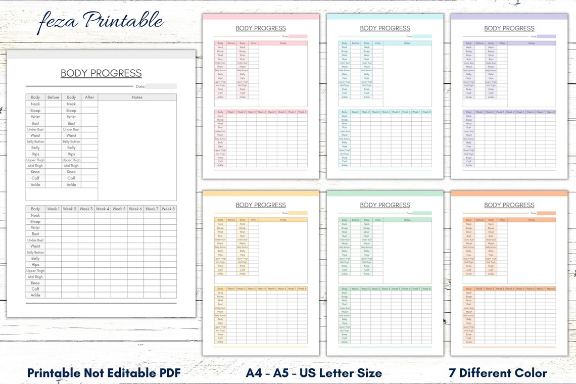 Printable Body Progress Tracker Template, Body Measurements Tracker ...