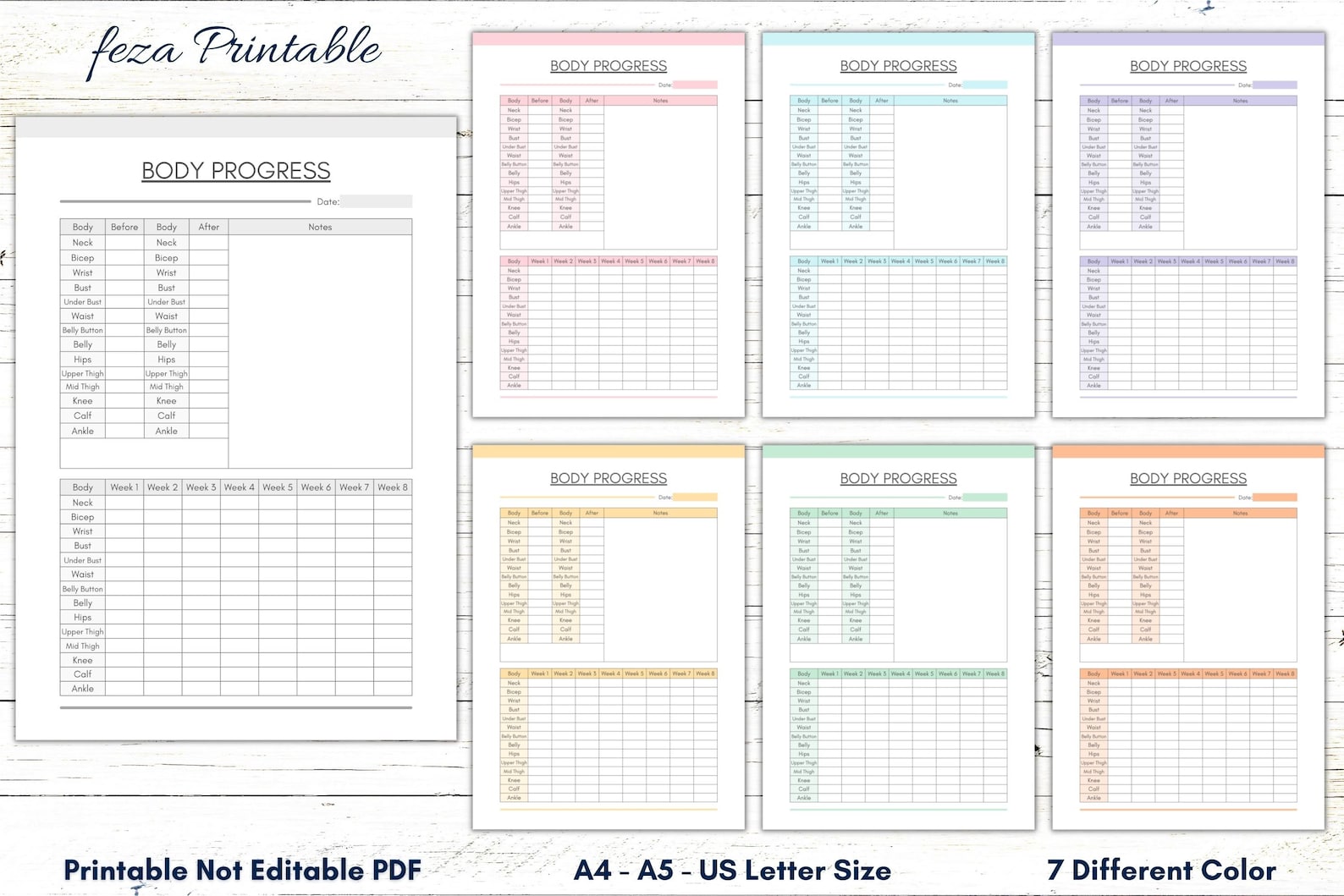 Printable Body Progress Tracker Template, Body Measurements Tracker ...