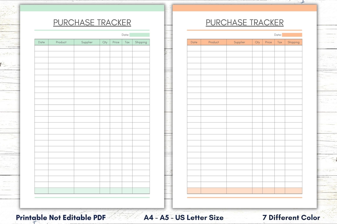 Printable Purchase Tracker, Printable Business Planner, Printable ...