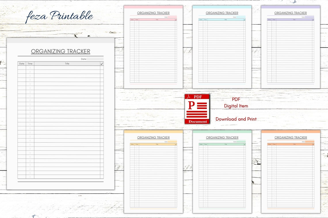 Printable Organizing Tracker, Daily, Weekly, Monthly Organizing ...
