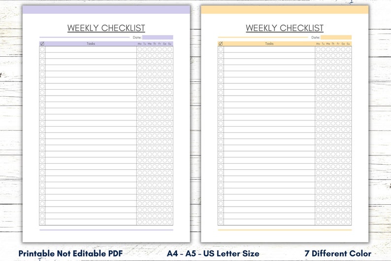 Printable Weekly Checklist, Weekly Tasks List, Weekly Organizer, PDF ...