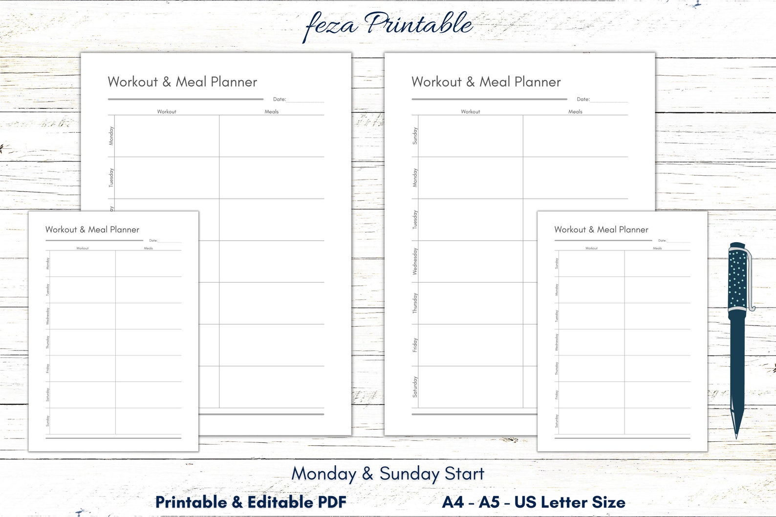 Weekly Workout Planner, Weekly Meal Planner, Workout & Meal Planning ...