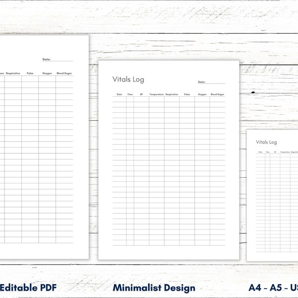 Printable and Editable Vital Signs Chart - Etsy