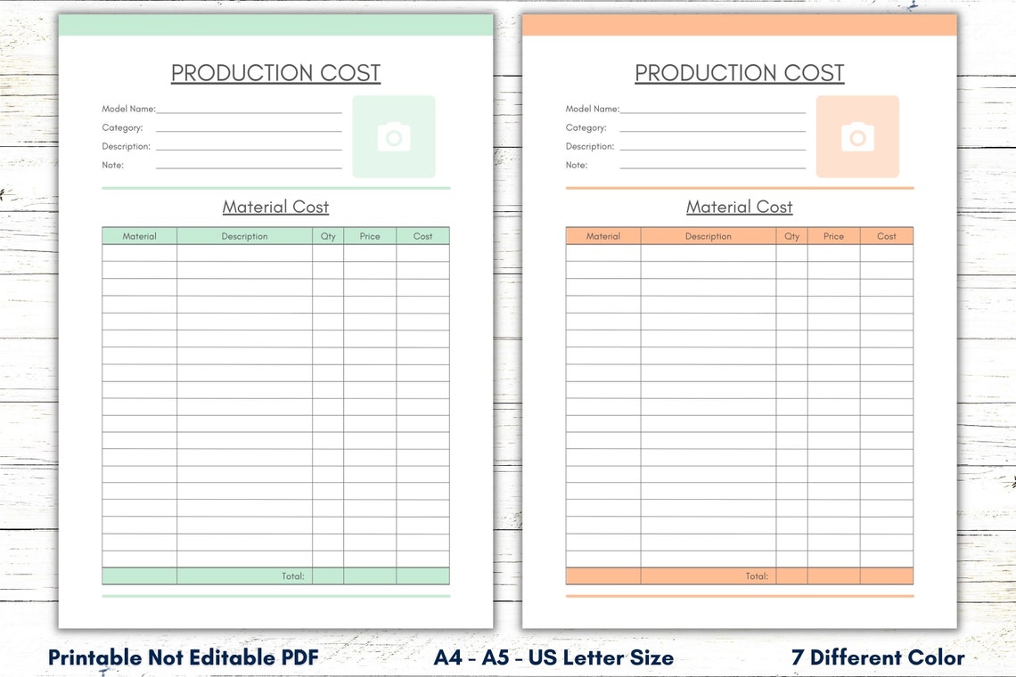Printable Production Cost Template, Material Cost Planner (PDF Log) - Etsy