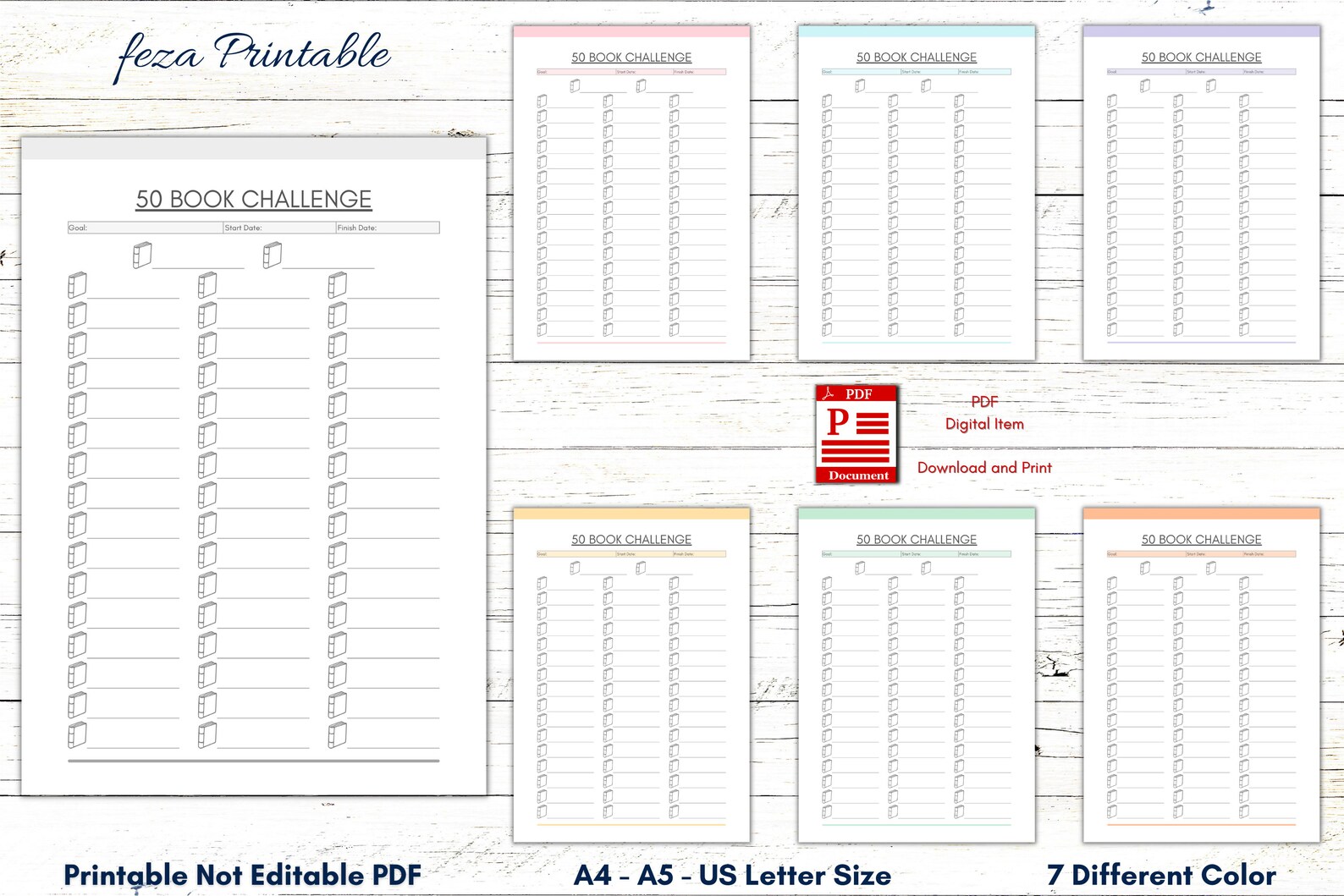 50 Book Challenge Printable Template, Reading Tracker (digital Download ...