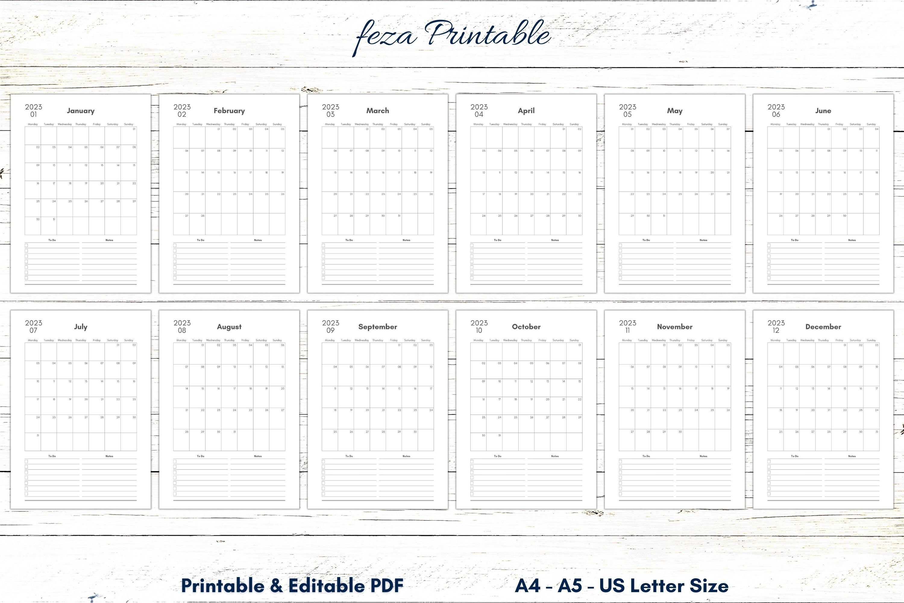 2023 Editable Calendar, Fillable 2023 Calendar, 2023 Monthly Calendar ...