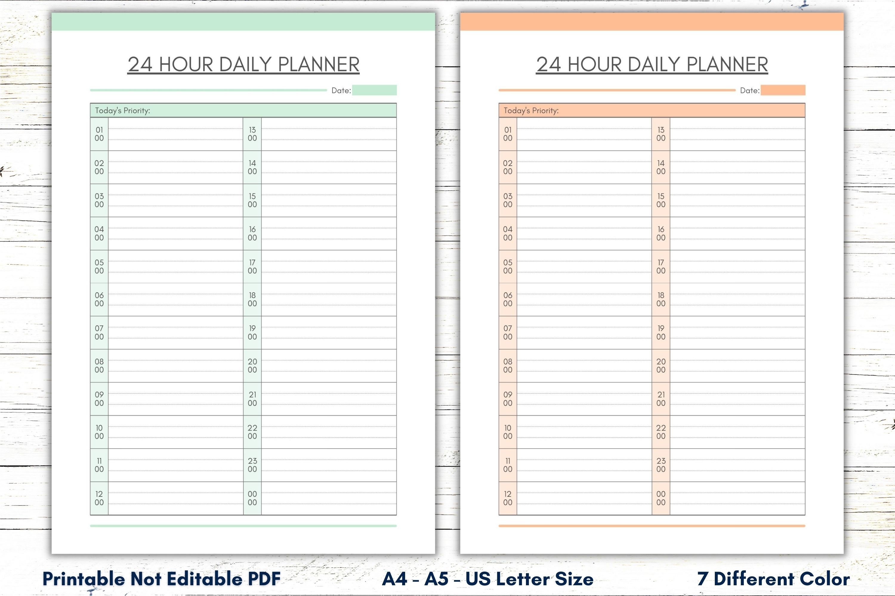 Printable 24 Hour Daily Planner Template Today's - Etsy