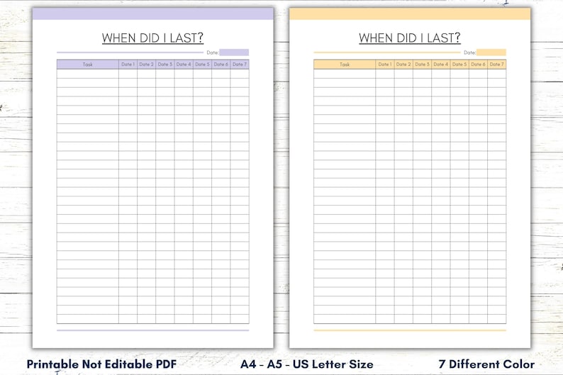 Printable When Did I Last Template, Date Tracker, Last Time Tracker ...