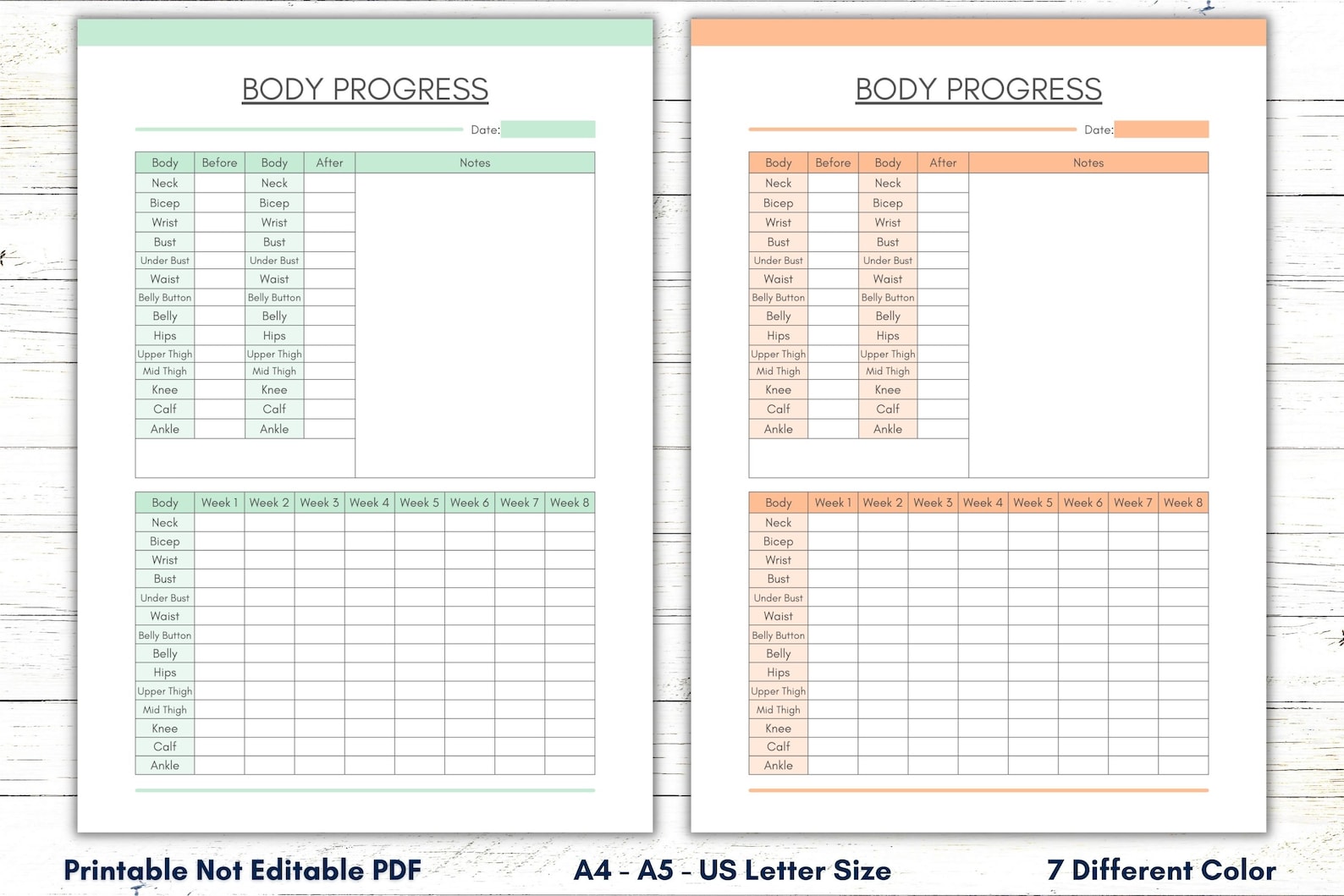 Printable Body Progress Tracker Template, Body Measurements Tracker ...