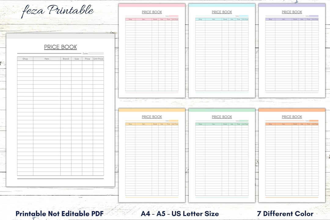 Printable Price Book Template, Price Planner, Budget Planner, Budget ...