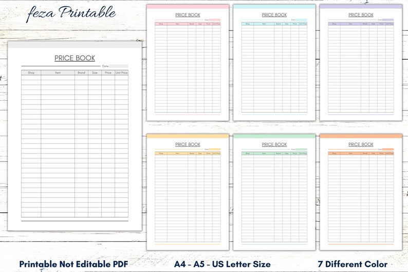 Printable Price Book Template, Price Planner, Budget Planner, Budget ...