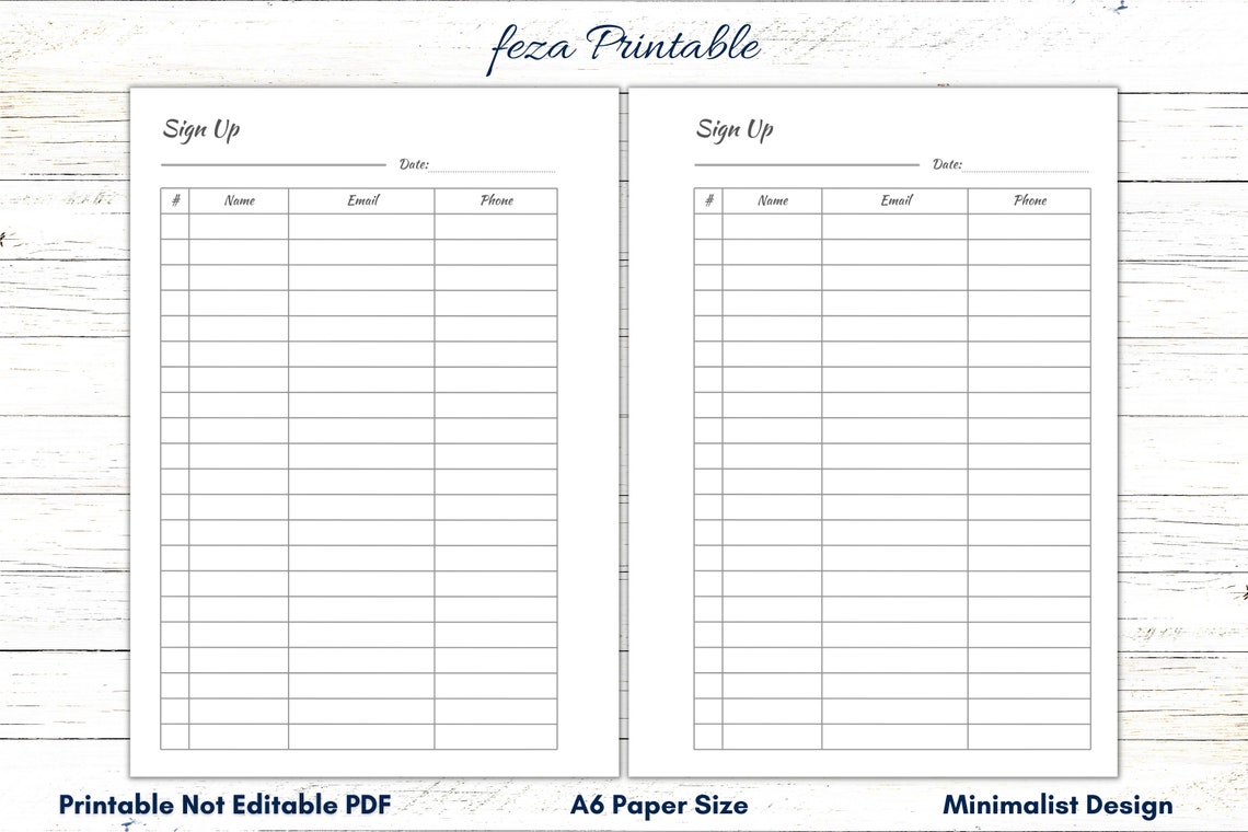 A6 Sign up Sheet, Sign up Sheet Template, Sign up Sheet Printable Sign ...