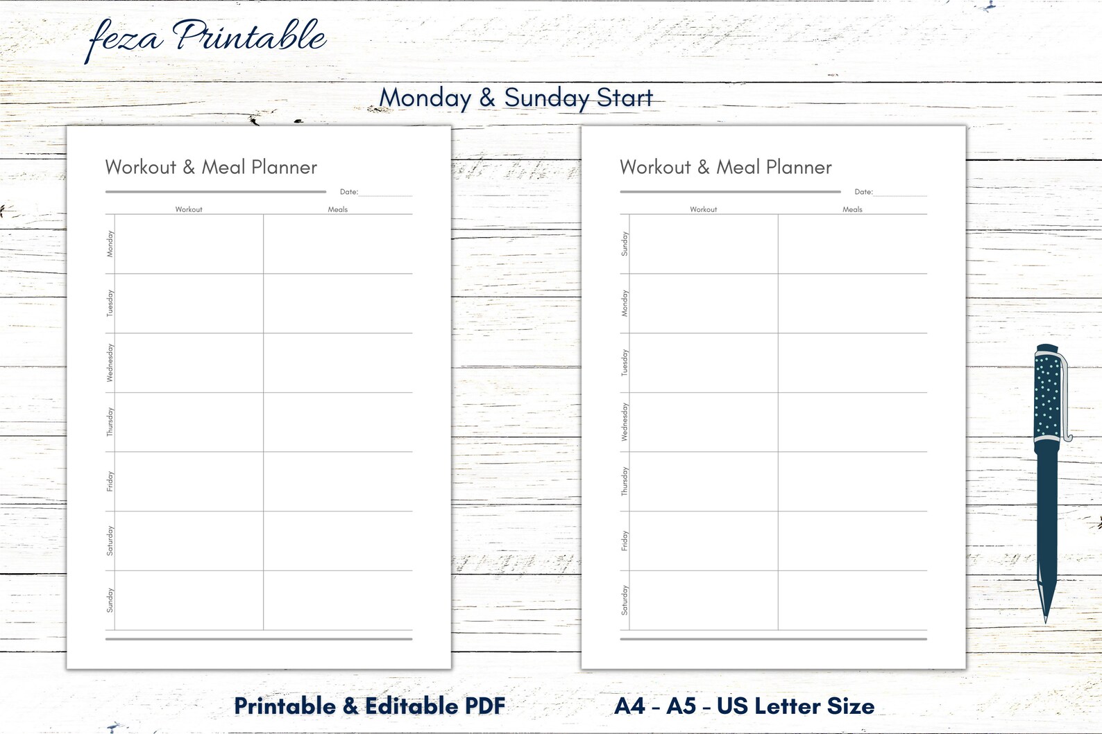 Weekly Workout Planner, Weekly Meal Planner, Workout & Meal Planning ...
