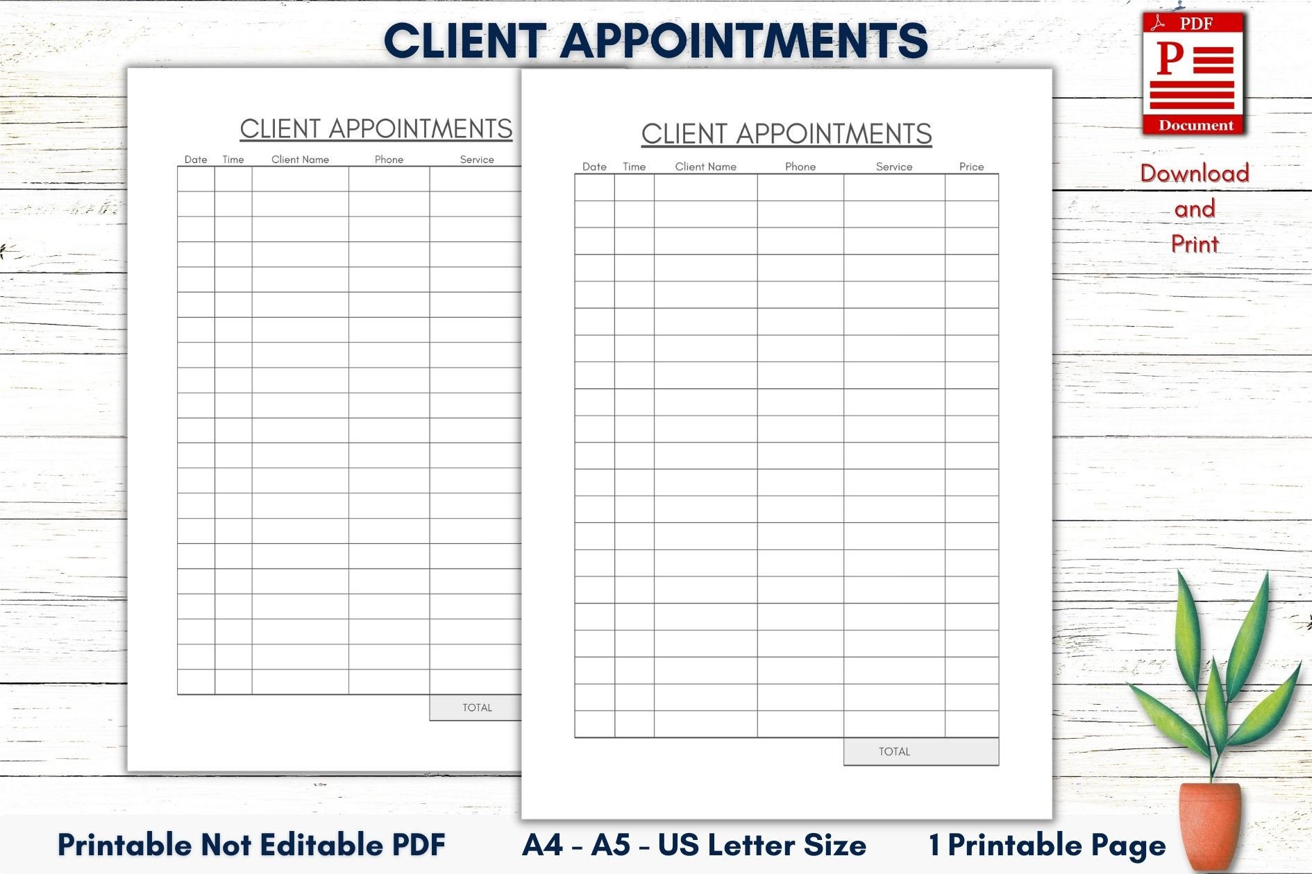 Printable Client Appointments Form Client Appointments Chart | Etsy