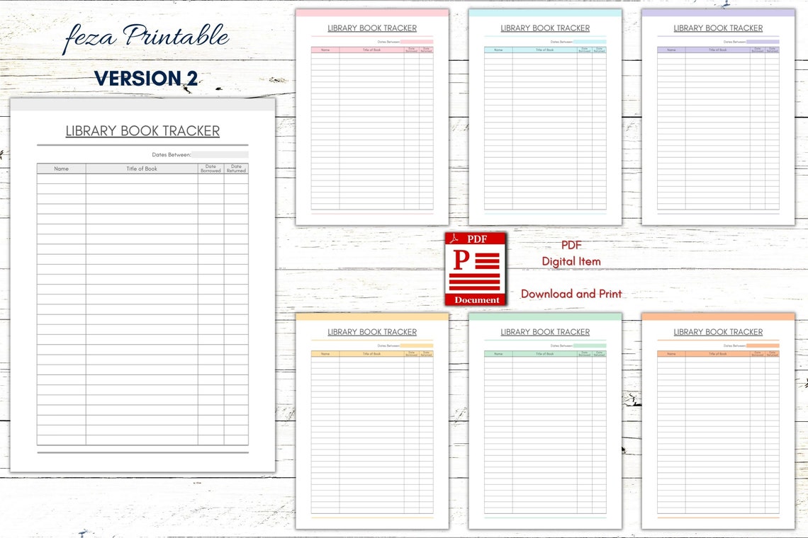 Printable Library Book Tracker, PDF Library Book Log, Book Lover ...