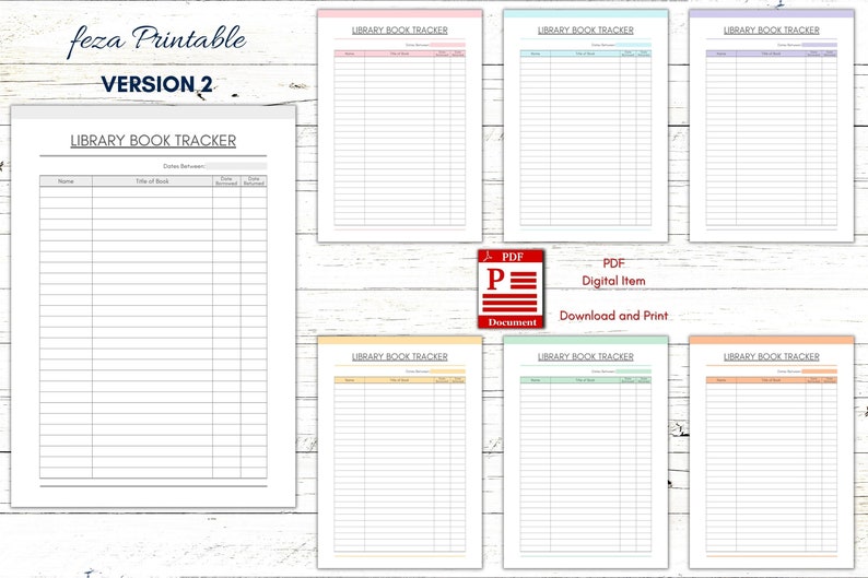 Printable Library Book Tracker, PDF Library Book Log, Book Lover ...