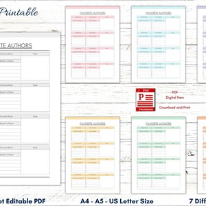 Favorite Authors List Template Printable, Favorite Book Authors Planner ...