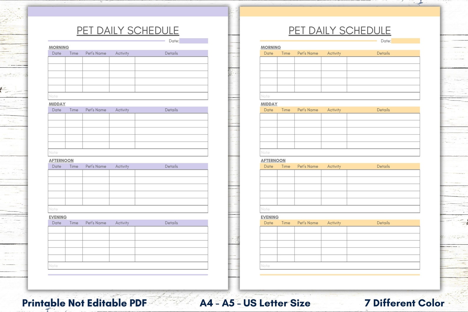 Printable Pet Daily Activity List, Pet Daily Schedule Sheet, Pet Daily ...