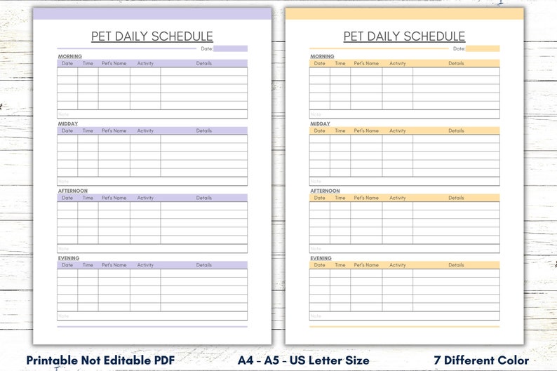 Printable Pet Daily Activity List, Pet Daily Schedule Sheet, Pet Daily ...
