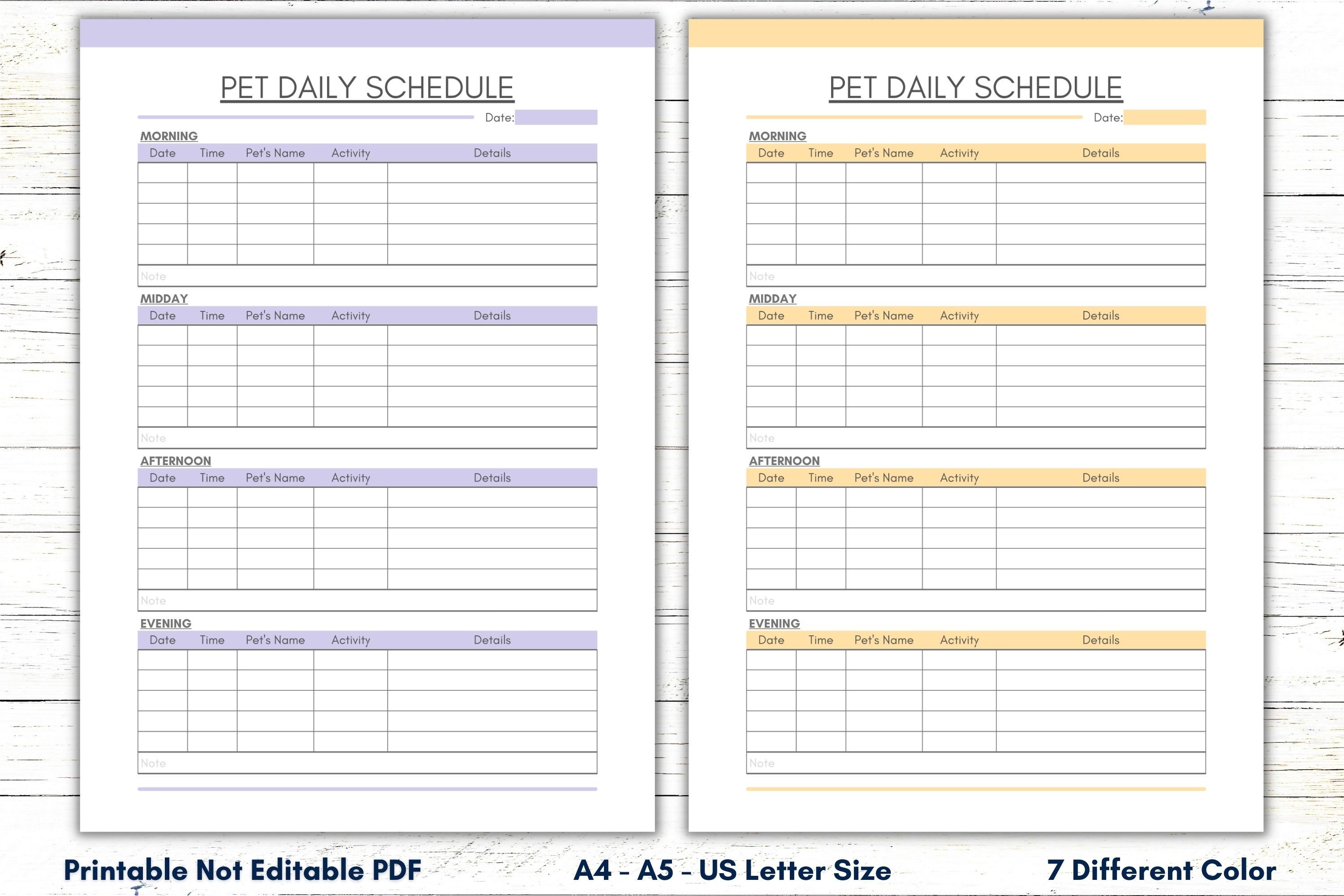 Printable Pet Daily Activity List, Pet Daily Schedule Sheet, Pet Daily ...