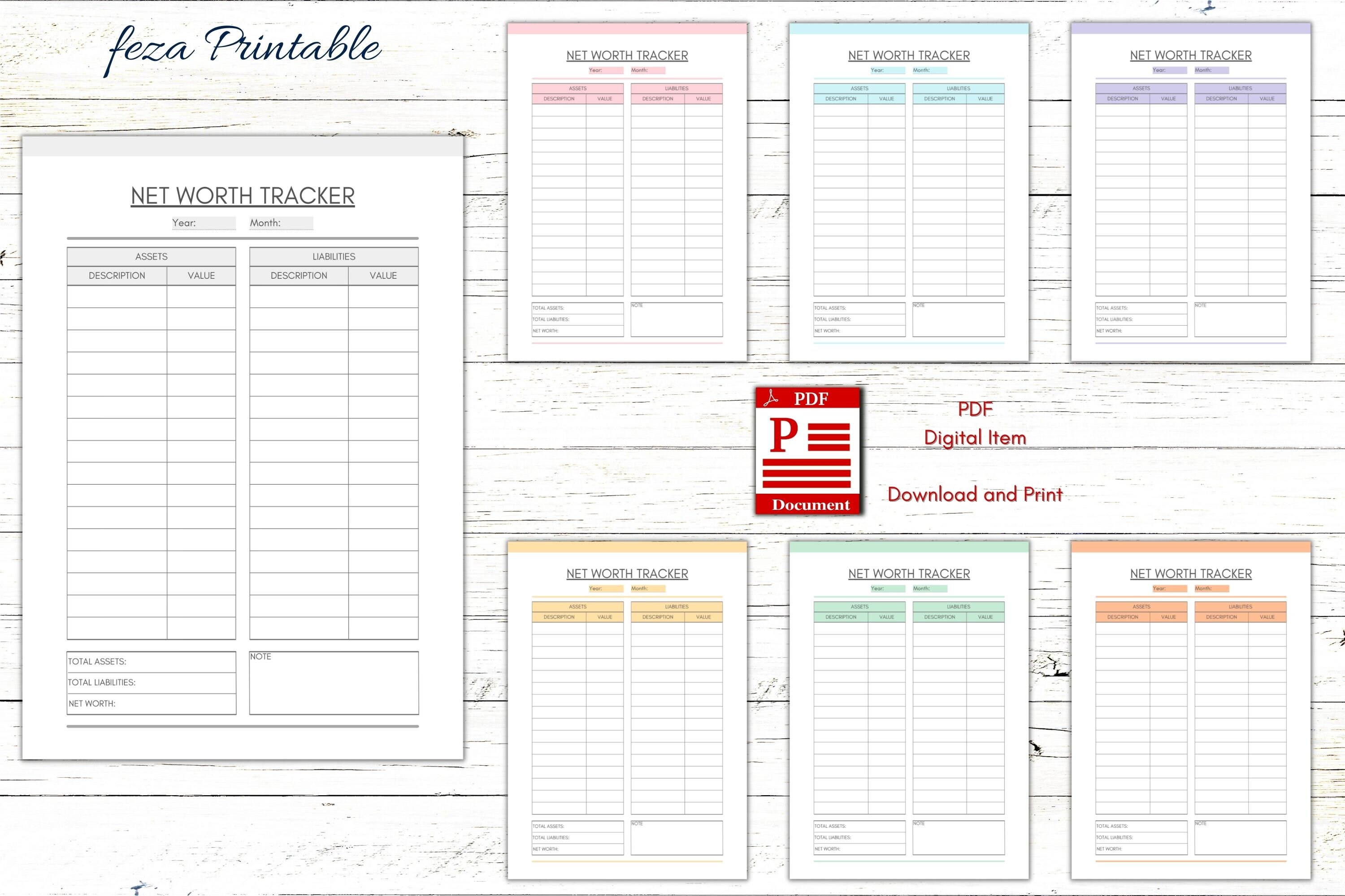 Printable Net Worth Tracker, Net Worth Planner, Net Worth Sheet ...