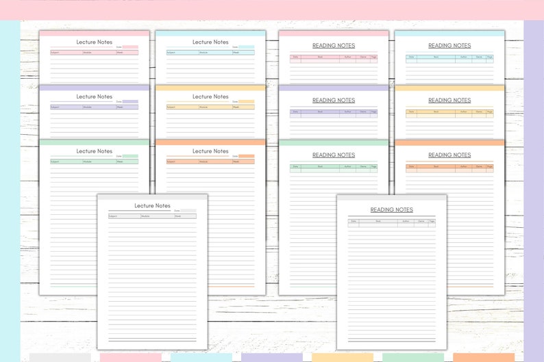 Notes Pages Planner Template Printable, Note Page Sheets, Colored Notes ...