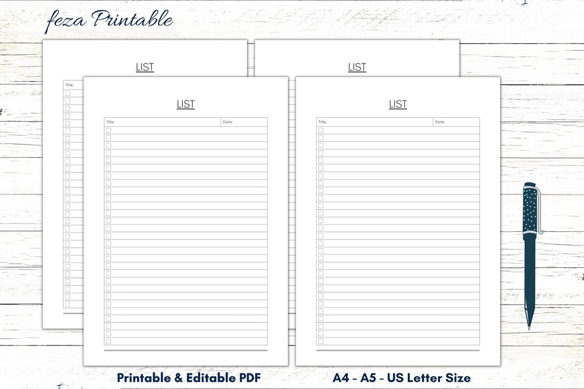 Blank List Editable Fillable Printable Template, Blank List Page, Blank ...