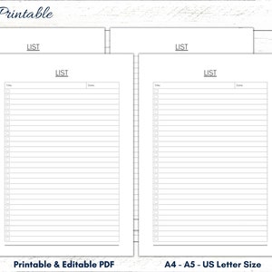 Blank List Editable Fillable Printable Template, Blank List Page, Blank ...