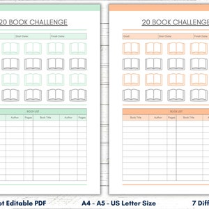20 Book Challenge Tracker Template Reading Challenge Book - Etsy