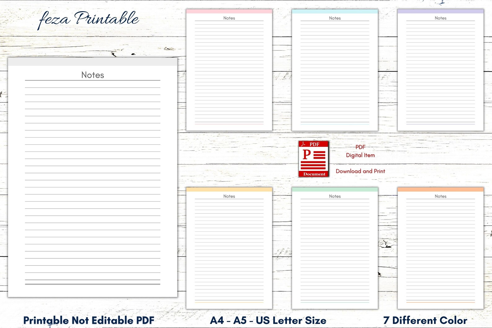 Printable Lined Notes Pages Template, Colored Lined Notes Sheet, Note ...