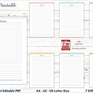Printable Lined Notes Pages Template, Colored Lined Notes Sheet, Note ...