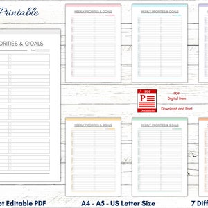 Weekly Priorities and Goals List Printable Template, Priorities ...