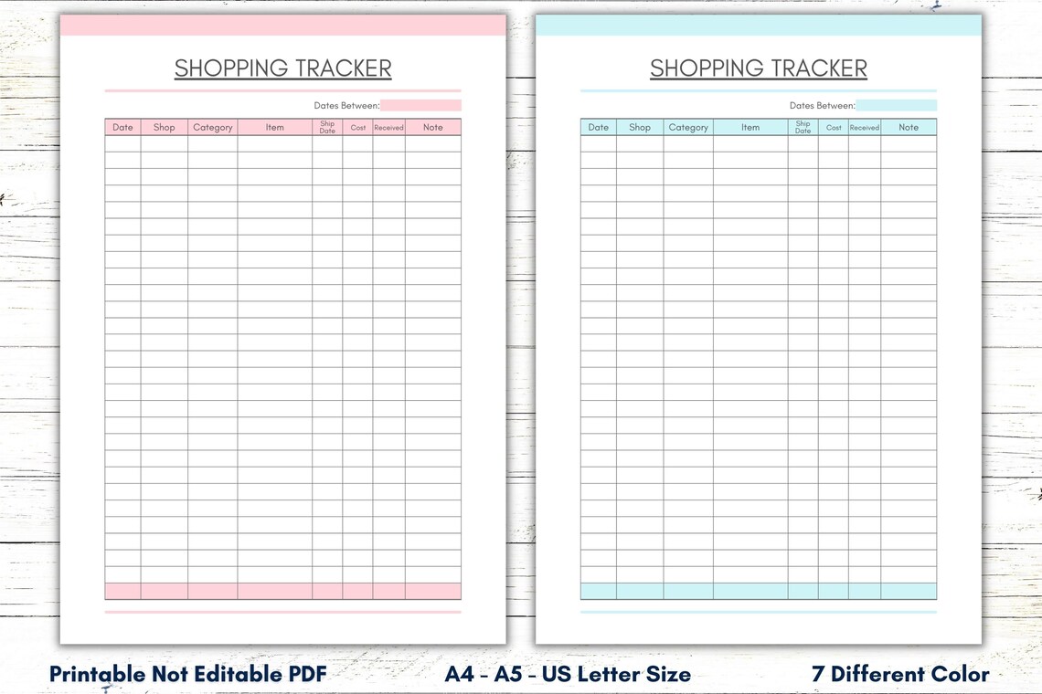 Printable Shopping Log, Shopping Tracker, Shopping Planner, Shopping ...