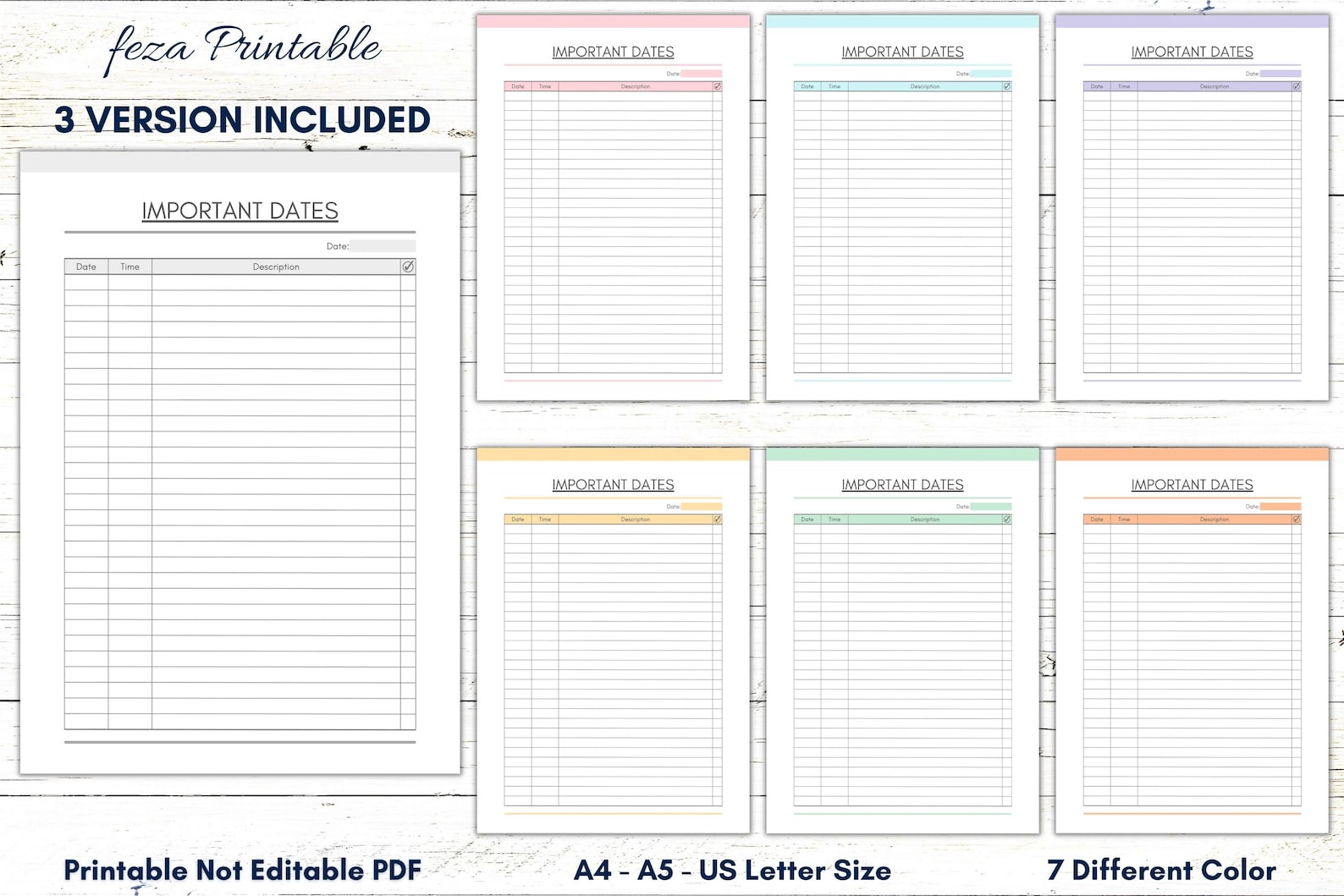 Printable Important Dates Sheet, PDF Important Dates Tracker, PDF Dates ...