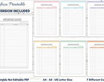 PRINTABLE CLASSIC Happy Planner Important Dates Insert - Etsy